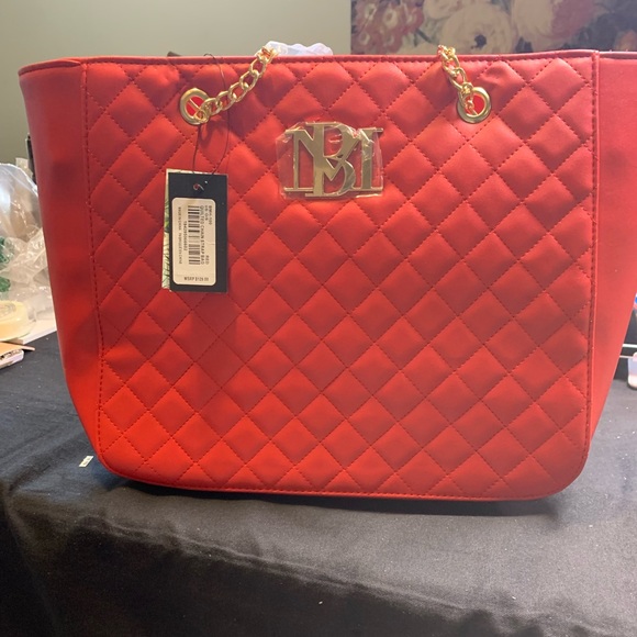 Bags | Badgley Mischka Red Quilted Tote Bag | Poshmark